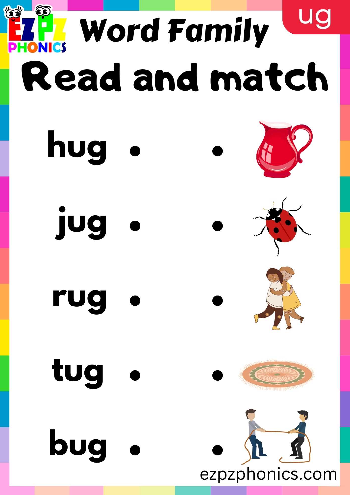 UG Words Read And Match Phonics Word Families Worksheet Ezpzphonics UG Words Read And Match Phonics Word Families Worksheet Ezpzphonics